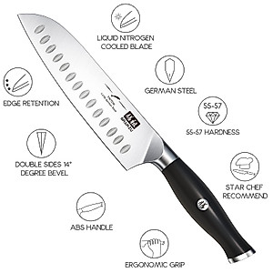SHAN ZU Santoku Knife, Kitchen Knife 7 inch Japanese Chef Knife, High Carbon German Stainless Steel Chopping Knife with ABS Ergonomic Handle, Cooking Gifts