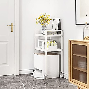 Rolling Storage Cart Vacuum Cleaner Robot Rack, Bathroom Organizer Mobile Shelving Unit Rolling Utility Cart, Metal Storage Shelves for Home/Garage/Basement/Shed/Laundry Room, Space Saver