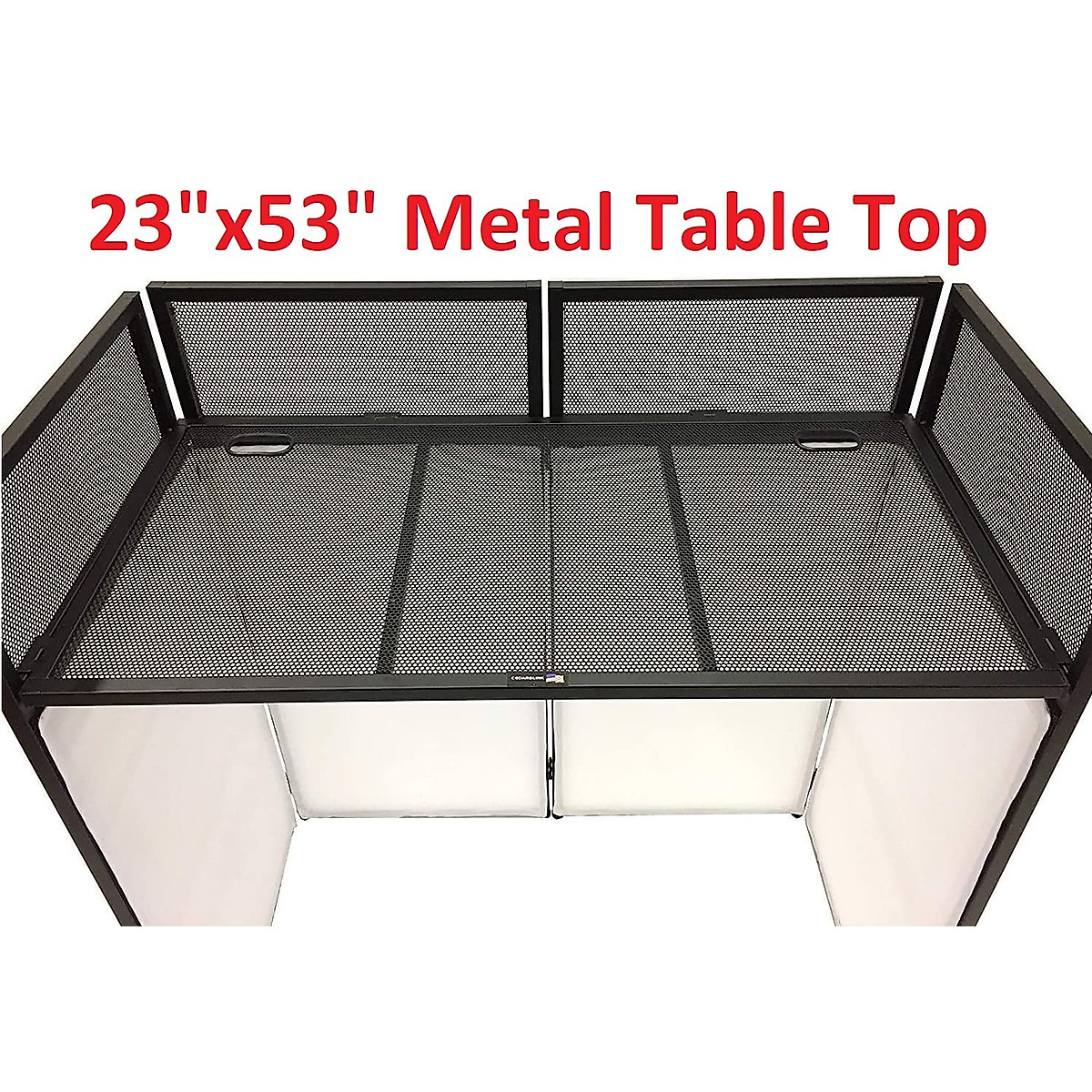 Jumbo 53" Wide DJ Event Facade White/Black Scrim Booth Two Top Corner Table Tops 23"x53" Table! Padded Carrying Case! All Aluminum Build!
