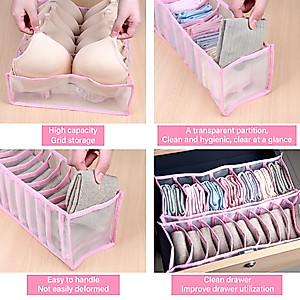 3pcs Underwear Organizers and Storage Baskets for Clothset Drawers, 6,7,11 Grids Wardrobe Clothes Organizer, Portable Clothing Storage Bins Containers for Bra,Underpants,Socks,Jeans,Scarf,Gray (WHITE)