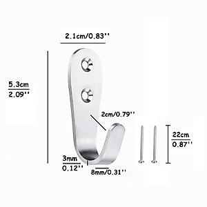 Mokife Wall Hooks Heavy Duty, 8 Pack Single Coat Hooks Stainless Steel Brushed Entrance Hooks, Small J Utility Hook for Hanging Clothes Jackets Robes Towels Hats Keys Bags Cups, Silver