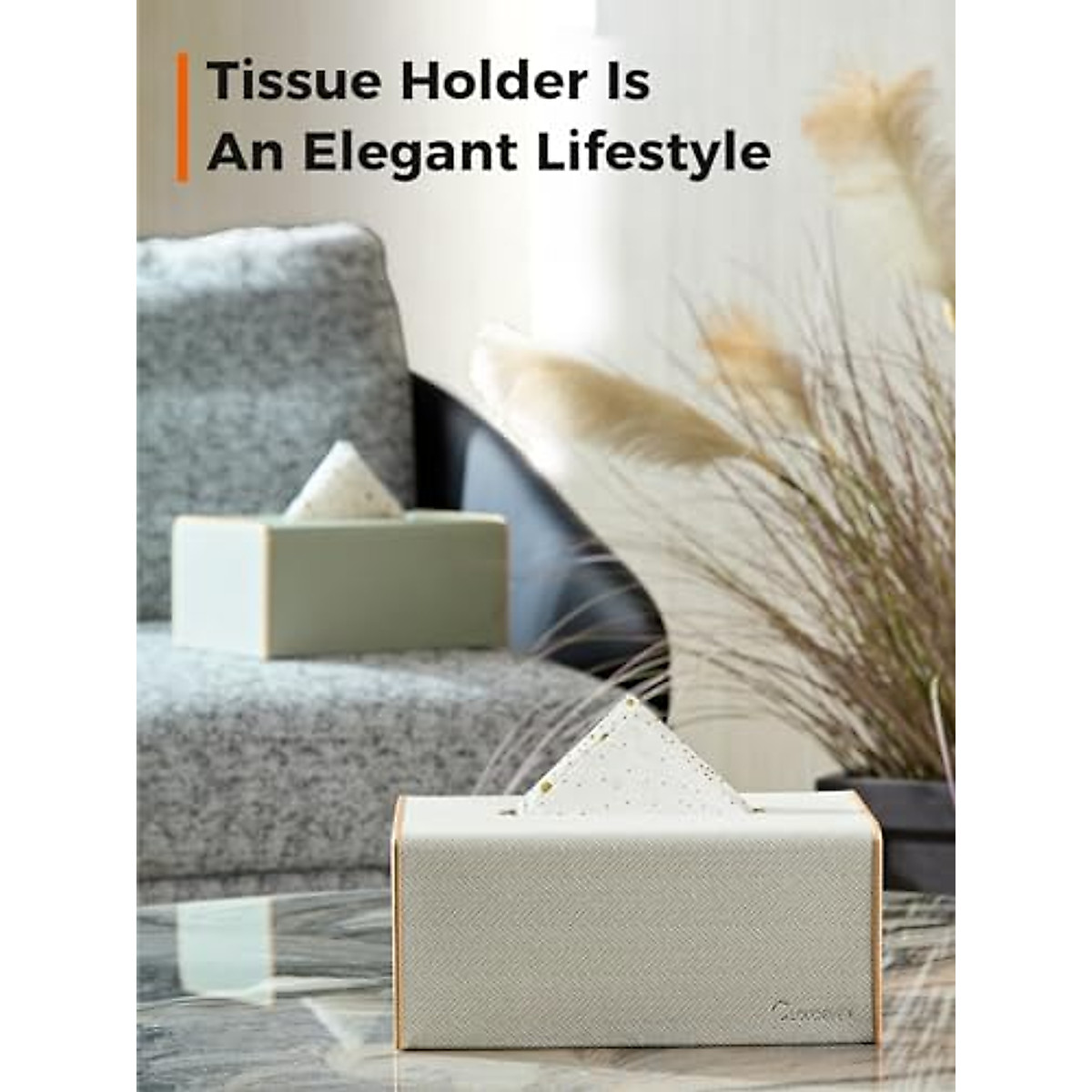 Cloudever Tissue Box Holder Cover Rectangular, Modern PU Leather Decorative Tissue Holders Organizer-Ivory