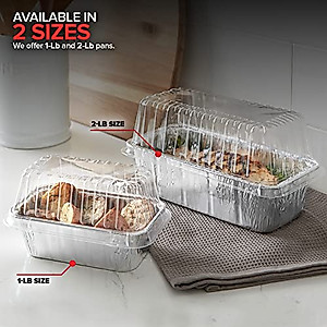 Stock Your Home Disposable Aluminum Loaf Pans with Lids, 2 Lb (50 Pack) Foil Baking Tins with Plastic Lid, Tin Pan with Cover for Cake, Banana Bread, Meatloaf, Mini Lasagna, Drip Trays