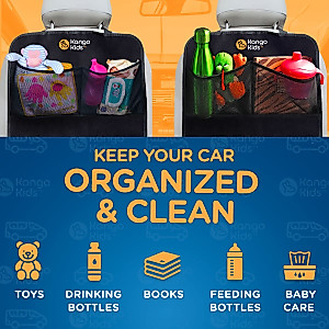 KangoKids Car Seat Protector (2Pk)– XLarge, Heavy Duty Kick Mats – Waterproof & Sag Proof Back Seat Protector to Protect Upholstery from Dirt – Car Seat Back Protector with Reinforced Storage Pockets