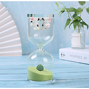 Falytemow 30 Minutes Hourglass Green Farm Sand Timer Cute Cow Desktop Decoration for Kitchen School Teaching