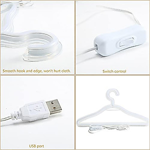 Neon Light Coat Clothing Hanger - USB Powered Clothes Hanger Stand,Convenient to Use with Switch, Practical Clothes Organizer Hanger, Romantic Decoration for Bedroom, Shop, Home Germplasm