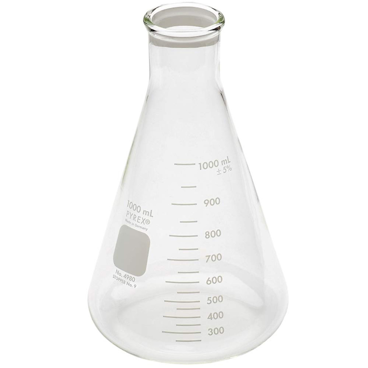PYREX 1L Narrow Mouth Erlenmeyer Flasks with Heavy Duty Rim, Ea