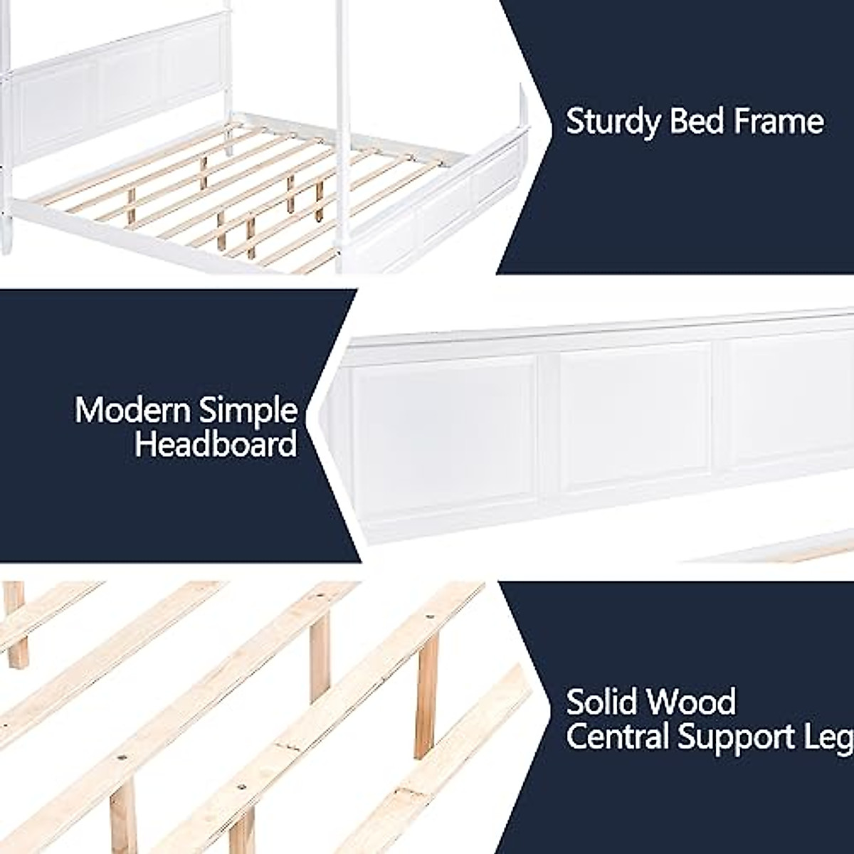 Altillo Queen Size Wooden Canopy Platform Bed Frames with Headboard/Footboard, Modern Concise Platform Bed with Solid Wood Slat Support for Bedroom Boys Girls Adults Teens, White (Queen)