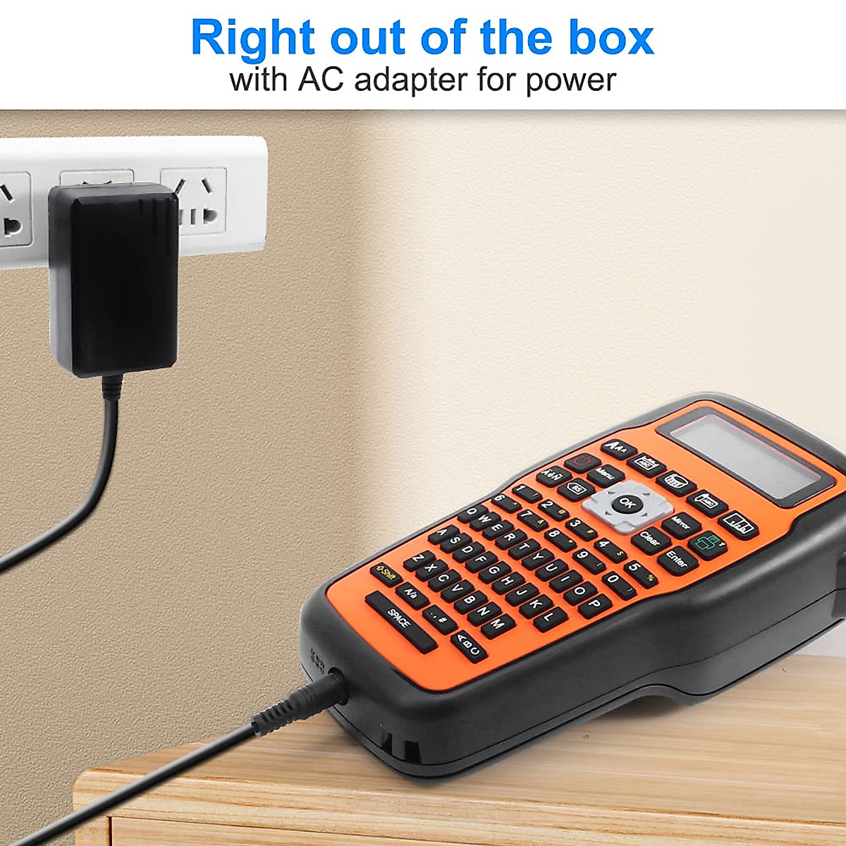 MarkDomain Label Maker Machine E1000Portable Handheld Cable Labeler Machine with AC Adapter, QWERTY Keyboard, One-Touch Keys, Easy to use for Home Office & Industrial Labeling Jobs, Orange