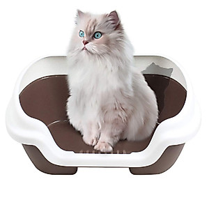 TEHAUX Cat Litter Box Self Cleaning Pet Cat Hut- Semi- Enclosed Cat Litter Box Practical Cat Cleaning Bath Basin Plastic Cat Toilet (Coffee, Size M) 15.72X11.79X4.52in