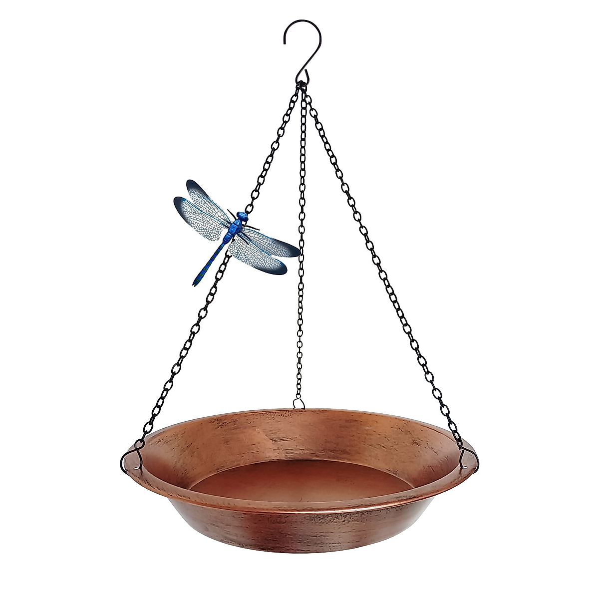 Keygift Hanging Bird Bath for Outdoor, Antique Copper Metal Bird Feeder Birdbath Bowl with 17” Rust-Proof Black Chains for Garden Backyard Decor