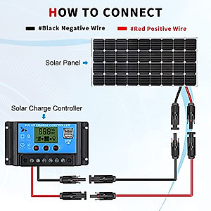 ELECTOP Solar Extension Cable Wire 10 Feet, 10AWG Solar Panel Cable with Weatherproof Female and Male Connector Adapter Kit for Solar Generator House Boat RV(10FT Red + 10FT Black)