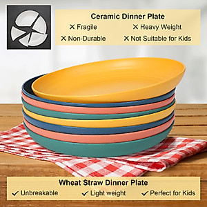 Idealic 9inch Wheat Straw Plates, Unbreakable Dinner Plates Set of 8, Dishwasher & Microwave Safe Reusable Kids Plate Set, Salad Plate for Kids, Multi-colors