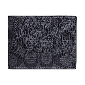 Coach Slim Billfold in Signature, Charcoal/Black, One Size