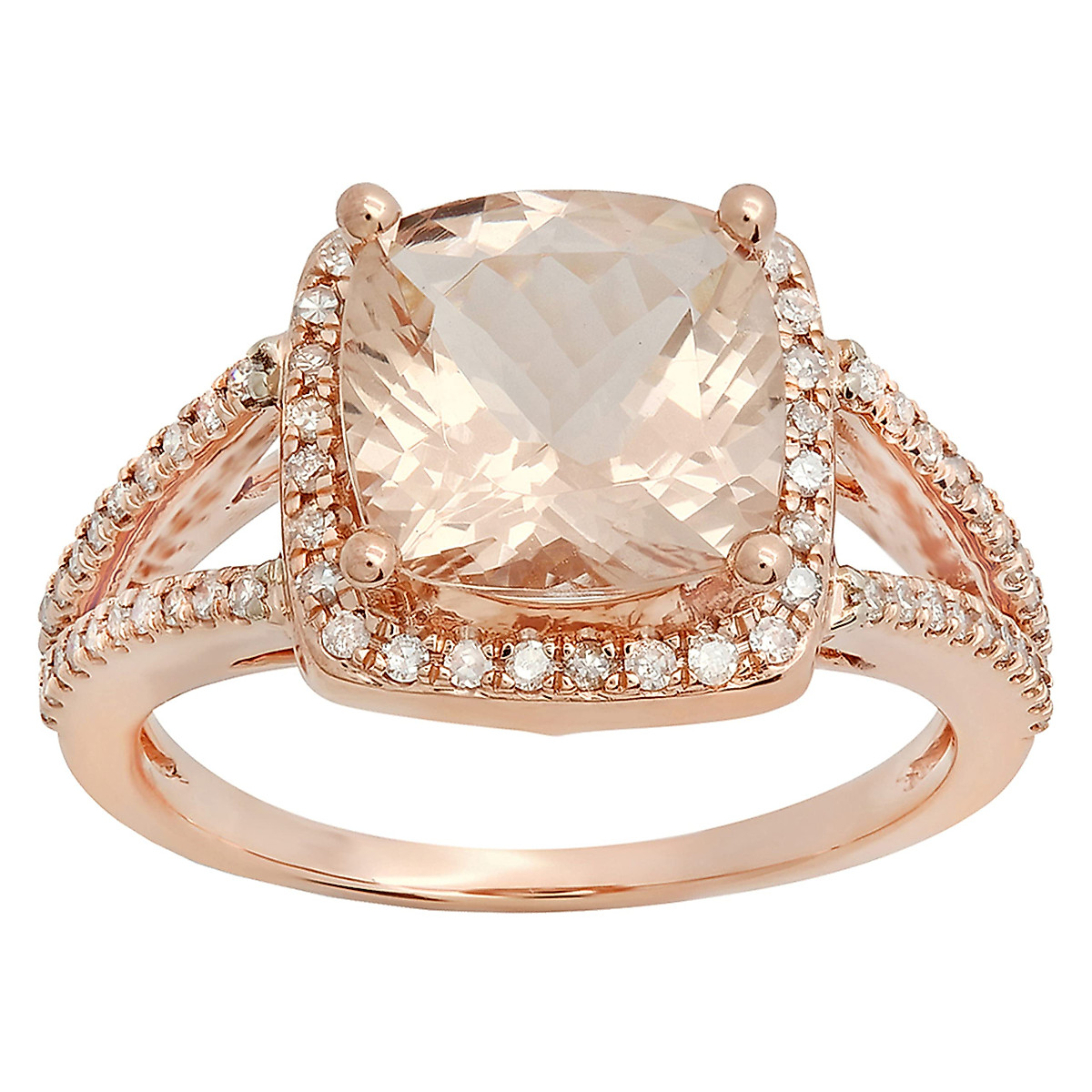 Dazzlingrock Collection 9mm Cushion Morganite & Round White Diamond Halo Split Shank Engagement Ring for Women in 14K Rose Gold Size 8