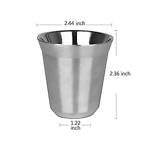 RECAPS 80ml Stainless Steel Espresso Cups Set - 2 Pack Double Wall 304 Stainless Steel Demitasse Cups 2.7oz