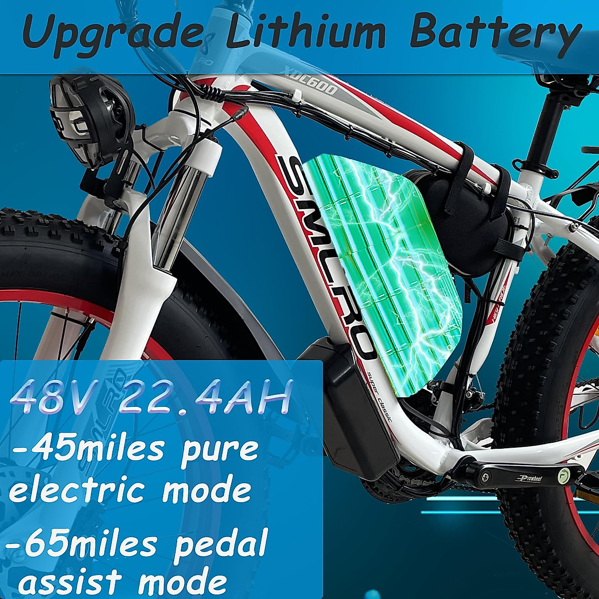 Echainstar US Stock Smlro XDC600 Plus Electric Bicycle Fat Tire 35MPH, 21 Speeds 2000W 22.4AH Electric Off-Road Bike, Hydraulic Disc Brake Beach E-Bike for Adult (White Red)