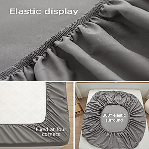 Bedding Twin Size Fitted Sheet Only-Twin Size Deep Pocket Bottom Fitted Sheet Fits 15inches Bed Matress Sheet Soft and Microfiber Easy Care-Light Gray