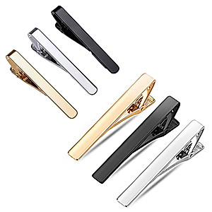 Classic Style Men's Tie Clips, Viaky Neck Ties Necktie Bar Pinch Clip with Gold Silver Black 3 Tone, Best Gifts for Your Father, Lover and Friends in Xmas, Anniversary, Wedding, Party, Meeting