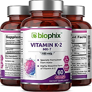 biophix Vitamin K2 MK-7 - 100 mcg 60 Vcaps - (Clearance Item Expiring 06-2023) Supports Strong Bones Immune Health and D-3