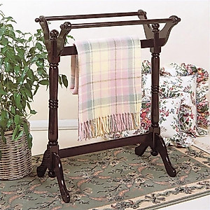 Freestanding Wood Blanket Rack for Living Room, 3 Tier Towel Organizer for Throw Blankets and Quilts, Floor Stand Holder for Bathroom, Laundry, Living Room, Pool Area, Dark Cherry Brown