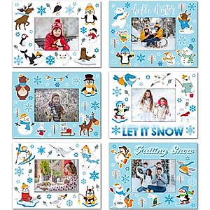 Capoda 24 Pack Winter Picture Craft Kits, Snow DIY Paper Photo Frames Craft for Kids, Falling Snow Craft for Kids Home School Game Activities Winter Christmas Party Favors, 6.3 x 4.7 Inches (Fresh)