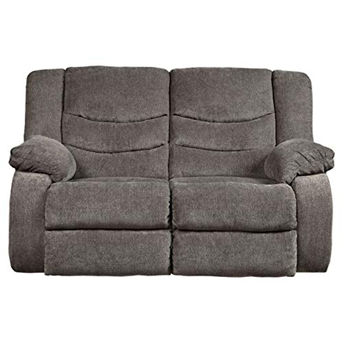 Signature Design by Ashley Tulen Modern Manual Pull Tab Reclining Loveseat, Dark Gray