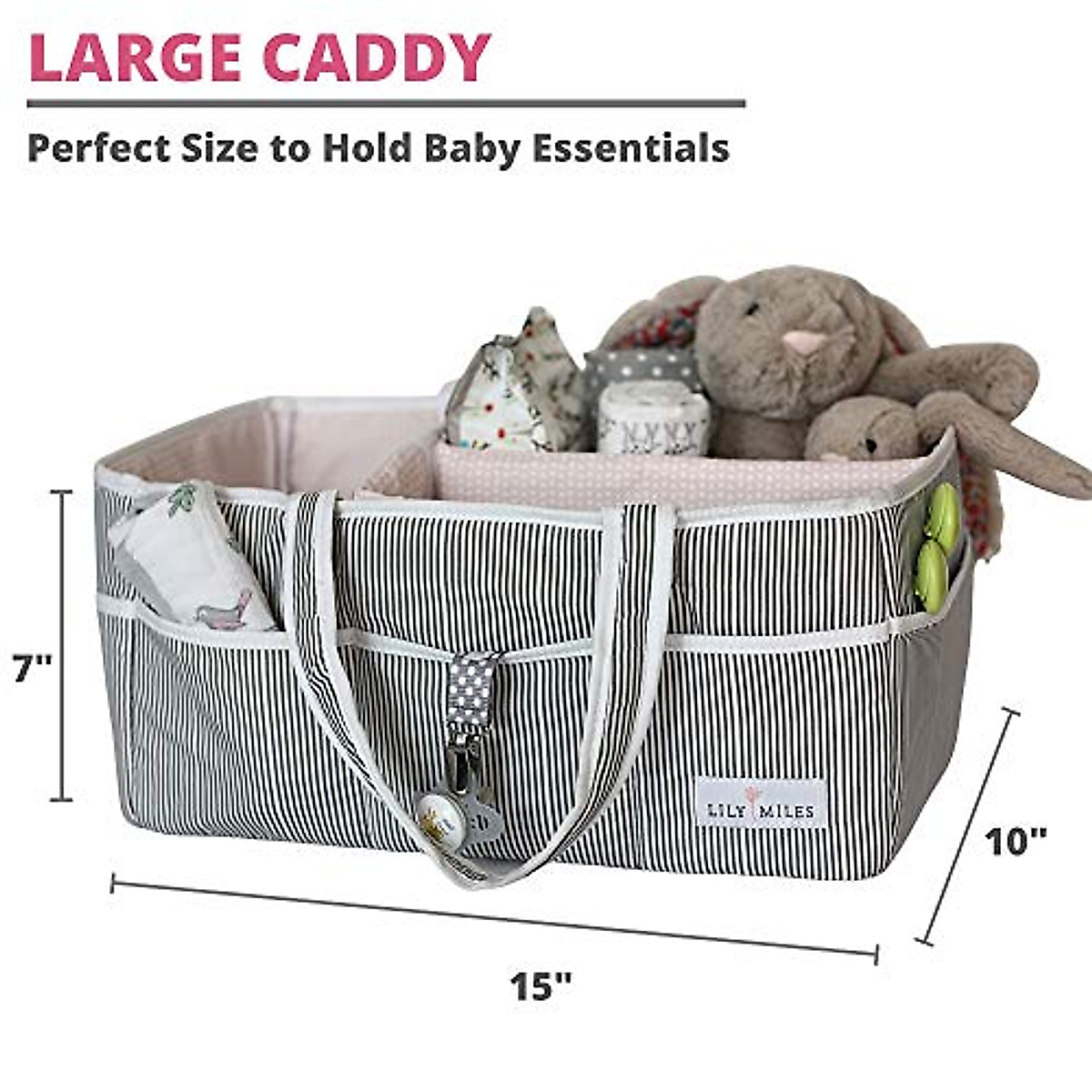 Lily Miles Baby Diaper Caddy Organizer - Nursery Storage Basket Bin Baby Item Blush, Large