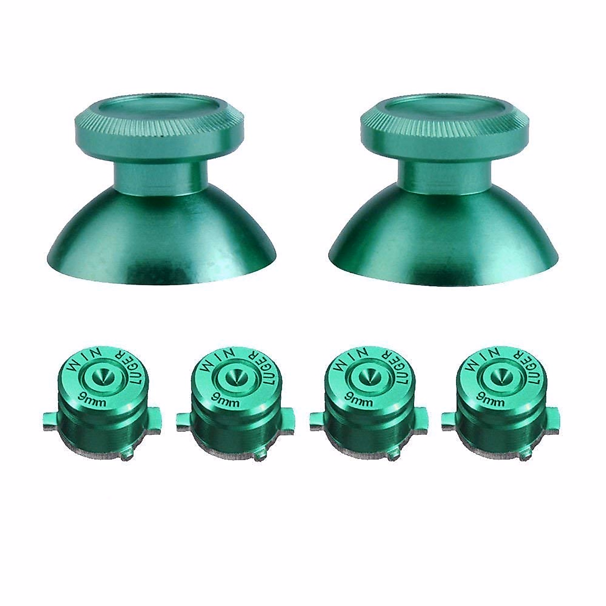 Aluminum Thumbsticks Thumb Grip Stick Mushroom Cap + Bullet Buttons Mod Kit Levers Joystick for PS4 for Sony Dualshock 4 Controller (Metal Green)