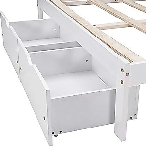 Full Size Wood Platform Bed with 2 Drawers , Full Platform Bed Frame with Headboard for Kids Teens Adults