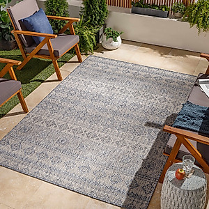 BoutiqueRugs Tominhao Bohemian, Transitional Area Rug - Outdoor Safe - Pale Blue, Tan, Navy - 7'10" x 10'