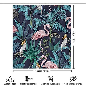 LAKIMCT Jungle Flamingo Parrots Shower Curtain for Bathroom, Polyester Cloth Shower Curtain with Hooks, Modern Shower Curtain, Art Deco Shower Curtain, 66x72 inch Shower Curtain, 12 Hooks