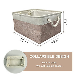 Protecu Storage Basket Bins Organizer Fabric Toy Basket with Handles - Large Baskets for Organizing Gifts Empty Shelves Closet (White & Pink, 16.1x12.2x7.9 inch)