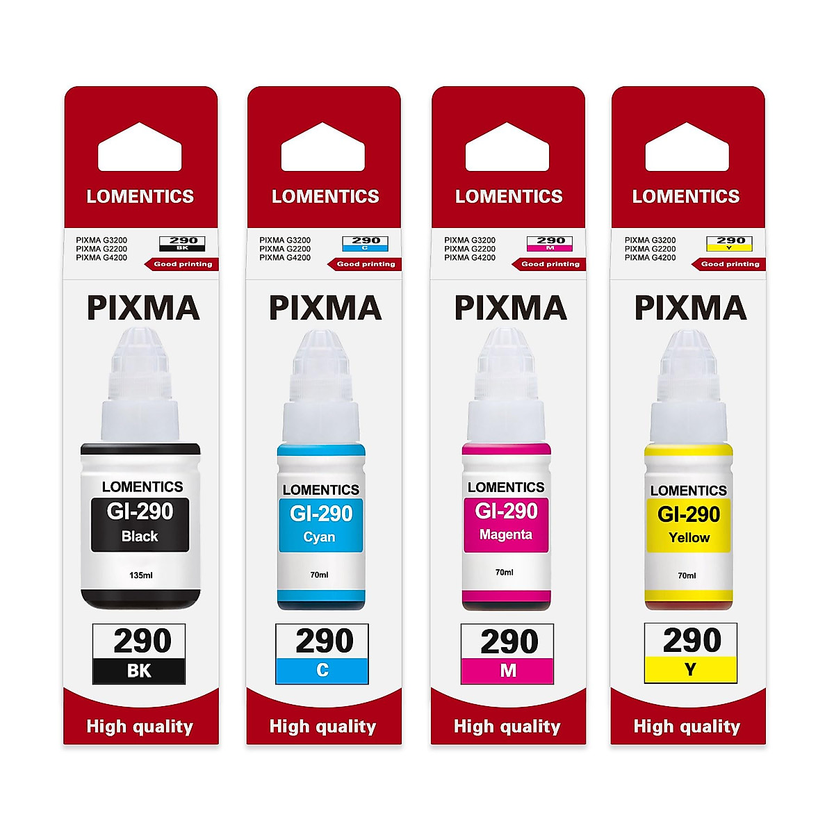 GI-290 Ink Bottles (4-Pack, Black Cyan Magenta Yellow) - Lometic GI290 GI-290 Ink Refill Replacement for PIXMA G3200 G1200 G4210 G2200 G4200 Printer