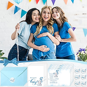 Zhanmai 50 Sets Baby Shower Thank You Cards Elephant Themed 50 Baby Shower Thank You Notes with 50 Envelopes and Stickers Baby Shower Card Baby Gift Boy Card for Baby Shower Gender Reveal Party (Blue)