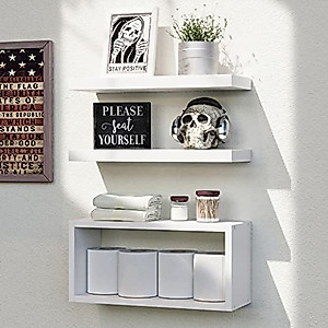 RICHER HOUSE Floating Shelves Set of 3, Modern Bathroom Shelves Wall Mounted Shelves with Invisible Brackets Over Toilet, White Wall Shelves for Bathroom Bedroom, Living Room, Kitchen - White