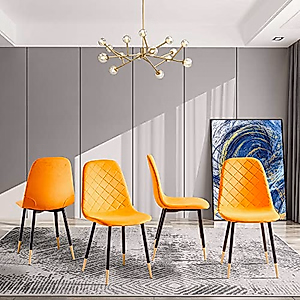 pouseayar Dining Chairs Set of 4, Tufted Accent Velvet Chairs with Gold Metal Legs Modern Dining Chairs for Living Room, Bedroom, Kitchen, Guest Room (Table Not Included) - Orange