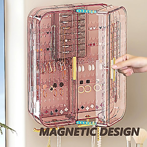 YFUIF Jewelry Boxes & Organizers Display Cabinet, Bedroom Wall Storage Decor Aesthetic, Acrylic Hanging Mounted Holder Earring Ring Necklace Preppy Teen Girl Birthday Gifts 11x8in (Ash Gold)