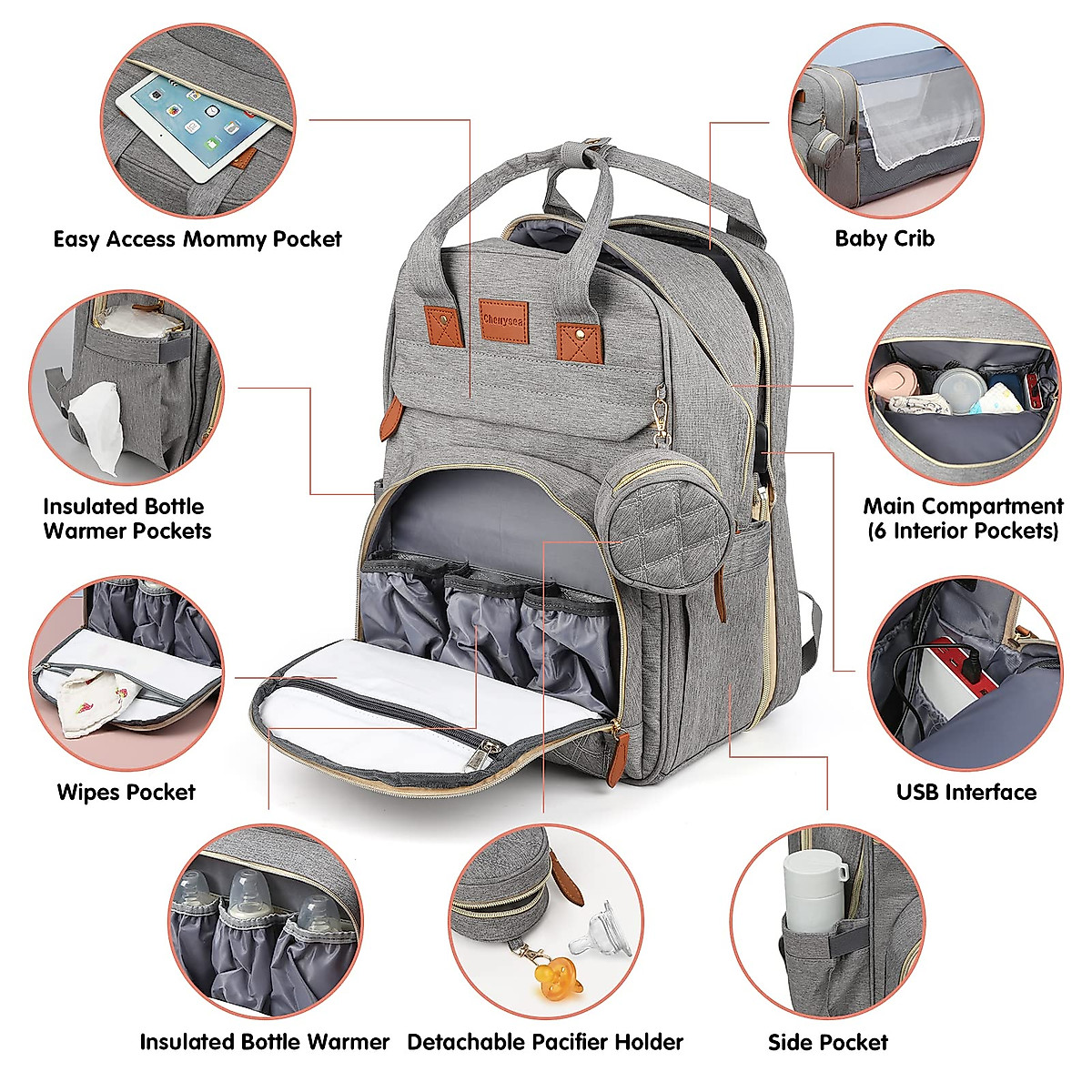 HB HOMEBOAT Diaper Bag with Changing Station,Baby Diaper Bags for Baby Boy Girl Large Diaper Bag Multifunctional Large Diaper Backpack Baby Mom Bag with Bassinet Stroller Straps - Grey