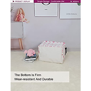 INGHUA Rectangular Storage Basket Fabric Organizer Bin for Toys,Books,Clothes,Gifts,Pets-Perfect for Home,Office,Nursery,Dorm,Shelf(Rec-Pink Hearts)