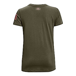 Under Armour Women's New Freedom Logo T-Shirt , Marine Od Green (390)/Cloudless Sky , Medium