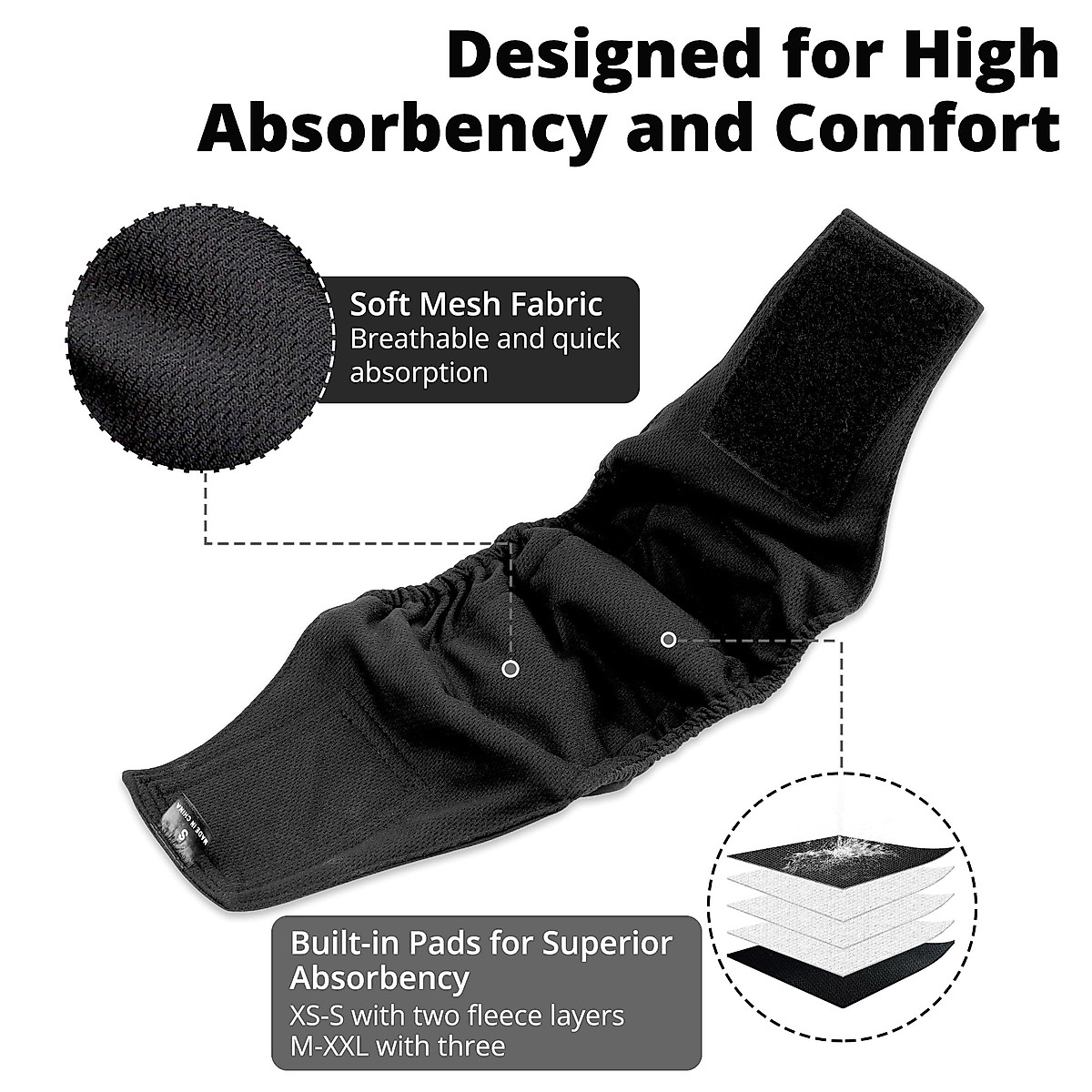 Paw Legend Washable Dog Belly Band Wrap Diapers for Male Dog | High Absorbing Puppy & Doggy Diapers Male (3 Pack,Black,Black,Black,Large)