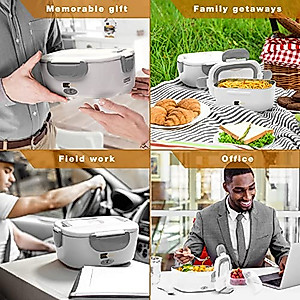 FORABEST Electric Lunch Box - Fast 60W Food Heater 3-In-1 Portable Food Warmer Lunch Box for Car & Home – Leak proof, 2 Compartments, Removable 304 Stainless Steel Container, fork, spoon and Carry Bag