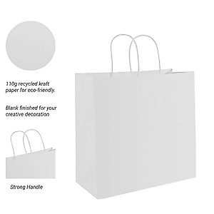 PAICUIKE White Kraft Paper Bags With Handle, Retail Shopping Bags Bulk, Gift Bags Large For Lunch, Takeaway, Grocery, Party and Wedding 11×6×11" 100Pcs