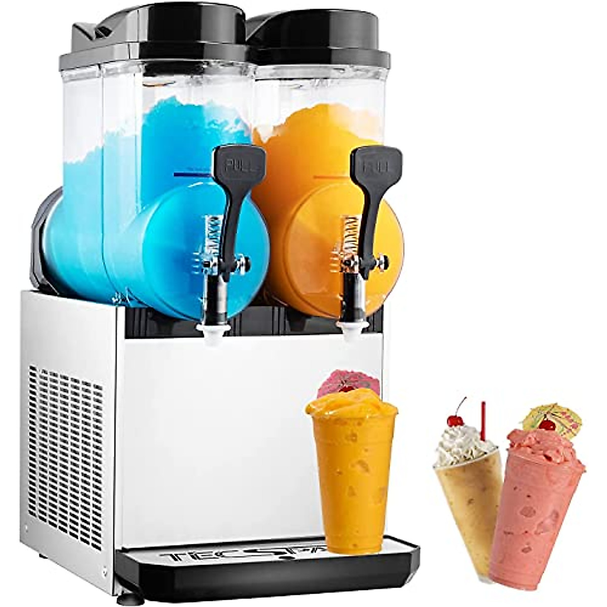 TECSPACE 110V Commercial Slushy Machine,15/30/45L Stainless Steel Margarita Smoothie Frozen Drink Maker for Ice Juice Tea Coffee Making, Sliver