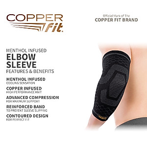 Copper Fit Womens ICE Elbow Compression Sleeve Infused Menthol, Black, Large/X-Large