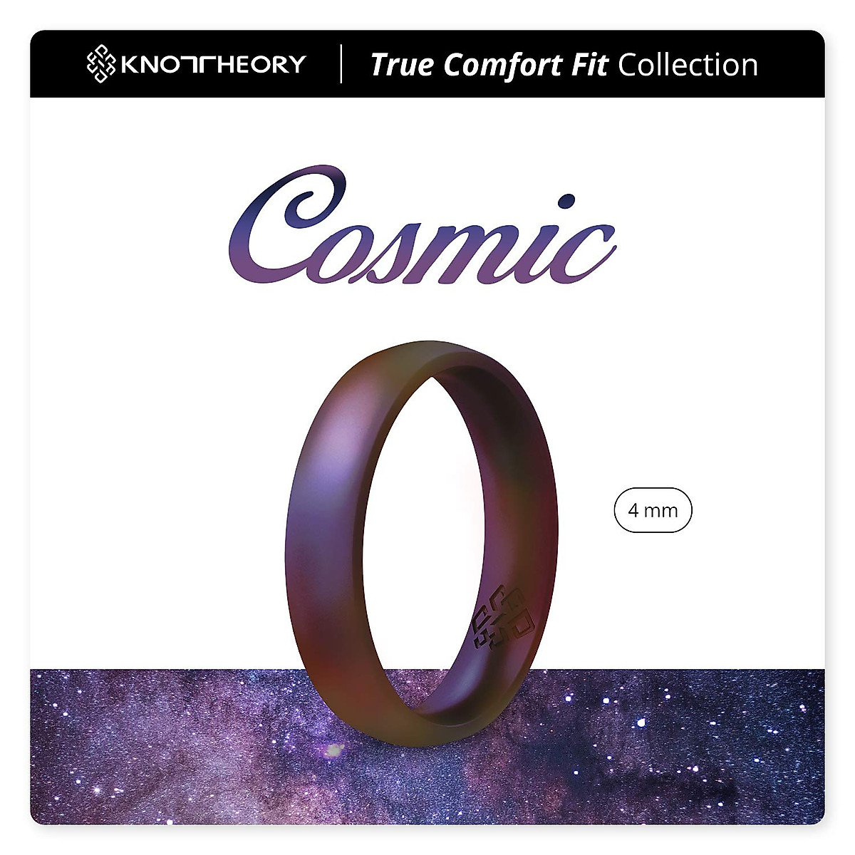 Knot Theory Cosmic Silicone Ring for Women - Breathable Comfort Fit 4mm Wedding Band Size 11 February Birthstone