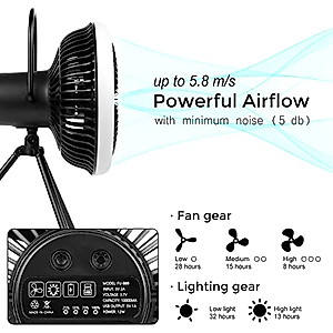 PINSAI Camping Fan, Tent Fans for camping with lights,Portable Camping Fan with LED Lantern, USB Desk Fan with Hanging Hook for Tent,Car