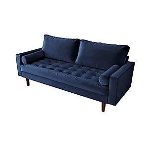 Container Furniture Direct Womble Modern Velvet Upholstered Living Room Diamond Tufted Chesterfield Sofa with Gleaming Nailheads, Misty Blue