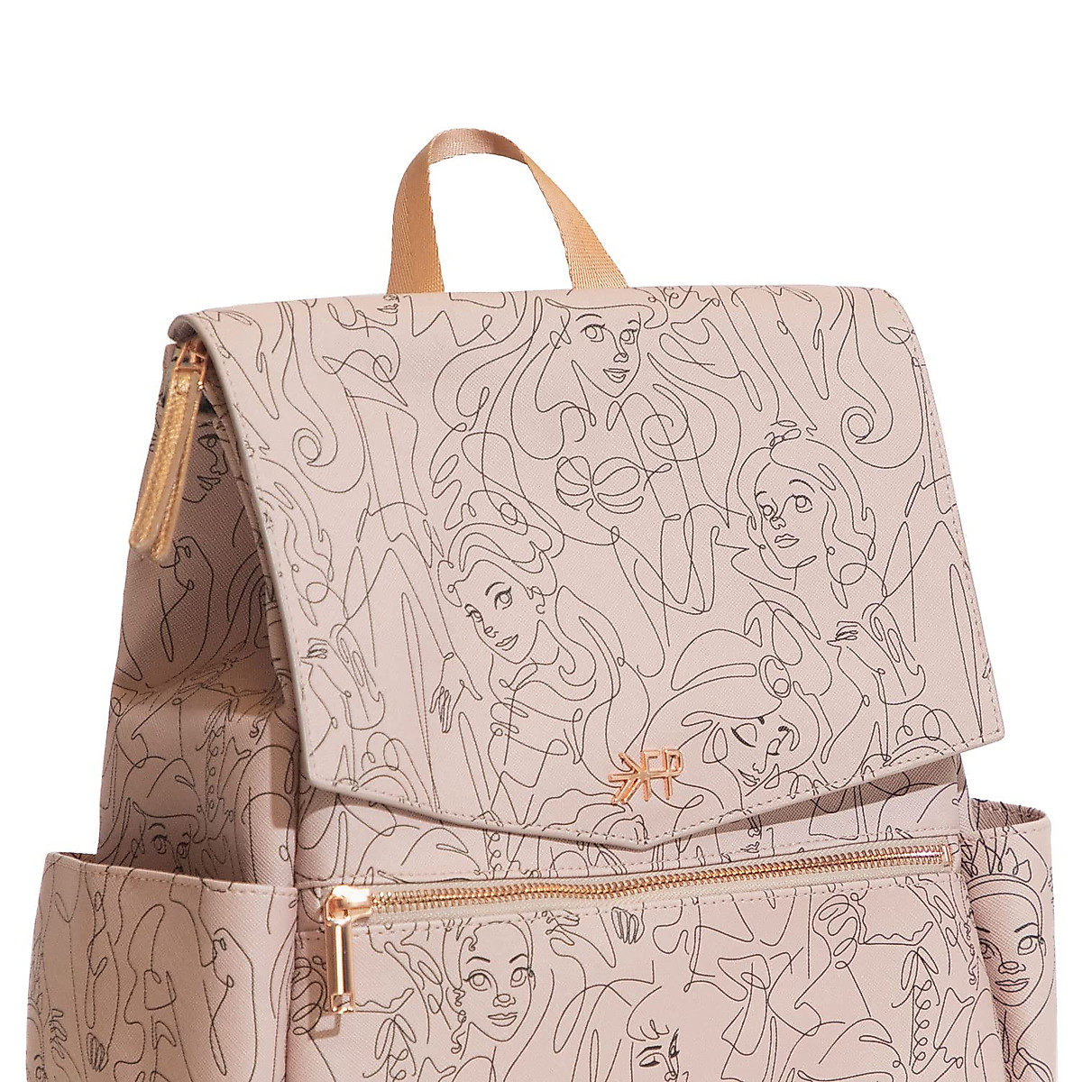 Freshly Picked Classic Mini II Diaper Bag Backpack, Wipeable Vegan Leather Diaper Bag Disney, 8 Pockets (Princess Party)